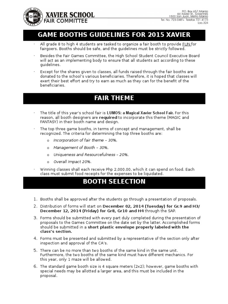 2015 Xavier School Fair Booth Guidelines | PDF | Magician (Fantasy ...