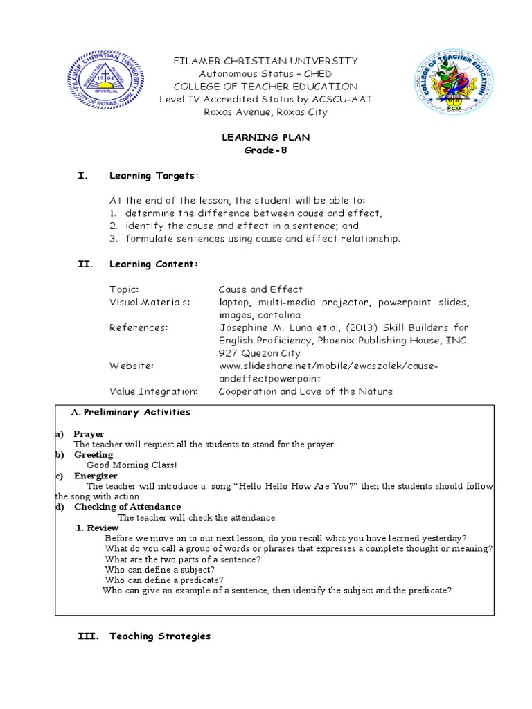 Lesson Plan in English | PDF | Causality | Lesson Plan