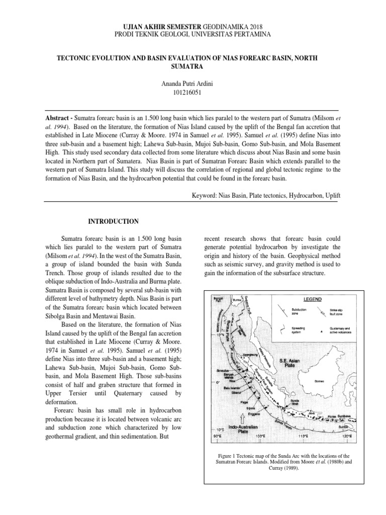 Tectonic Evolution and Basin Evaluation of Nias Forearc Basin, North ...