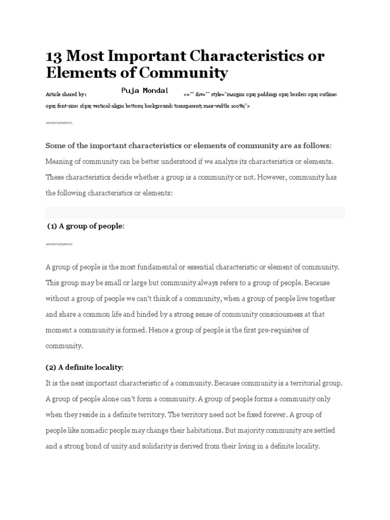 Key Characteristics of Community | PDF | Community | Traditions