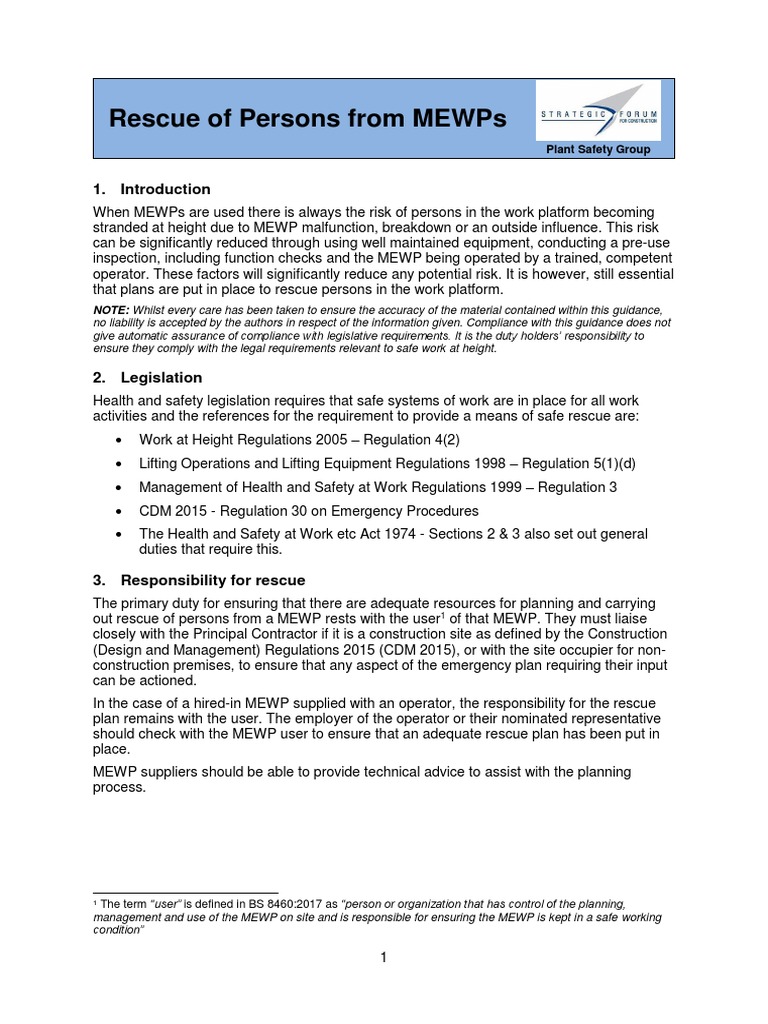 SFPSG-Rescue Persons From MEWPs | PDF | Crane (Machine) | Occupational ...