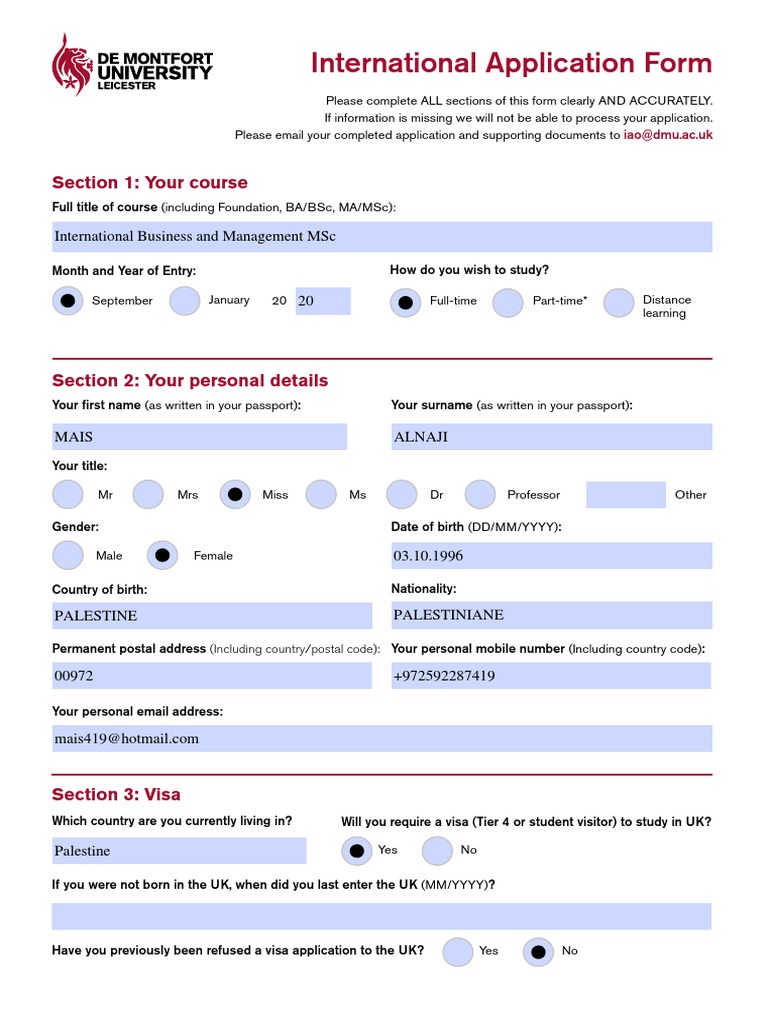 International Application Form: Section 1: Your Course | Download Free ...