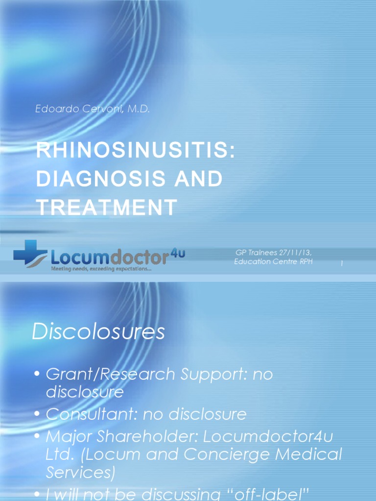 Rhinosinusitis: Diagnosis and Treatment: Edoardo Cervoni, M.D | PDF ...
