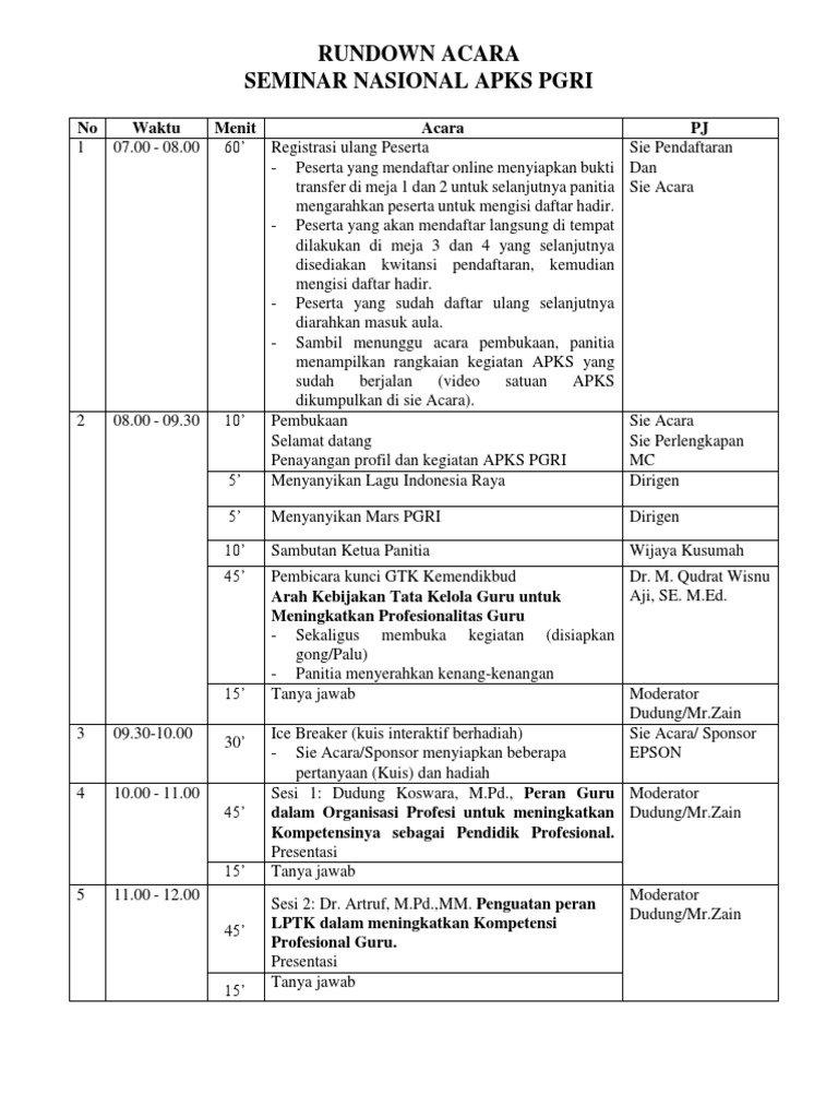 Rundown Acara Seminar APKS Revisi | PDF