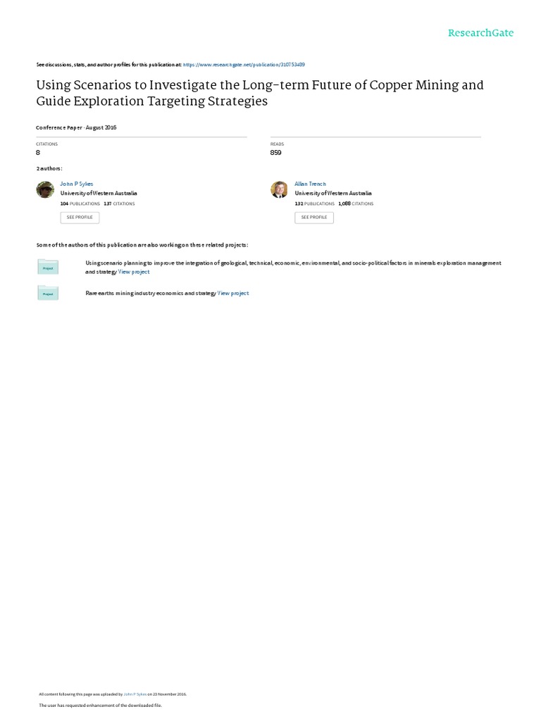 Using Scenarios To Investigate The Long-Term Future of Copper Mining and Guide Exploration ...