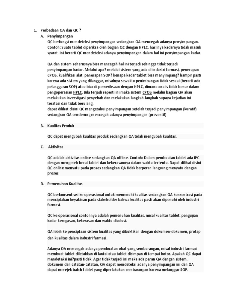 Perbedaan Qa Dan QC PDF | PDF