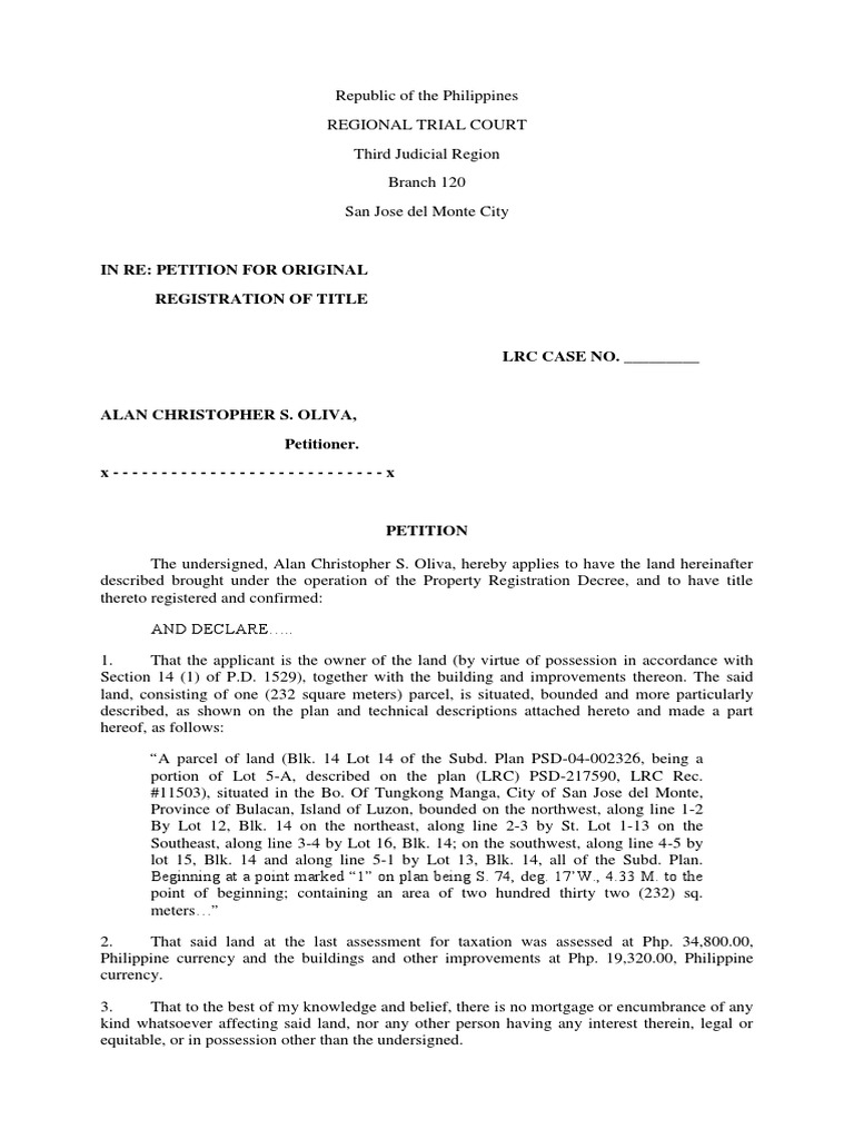 Sample Application For Land Registration | PDF | Common Law | Social ...