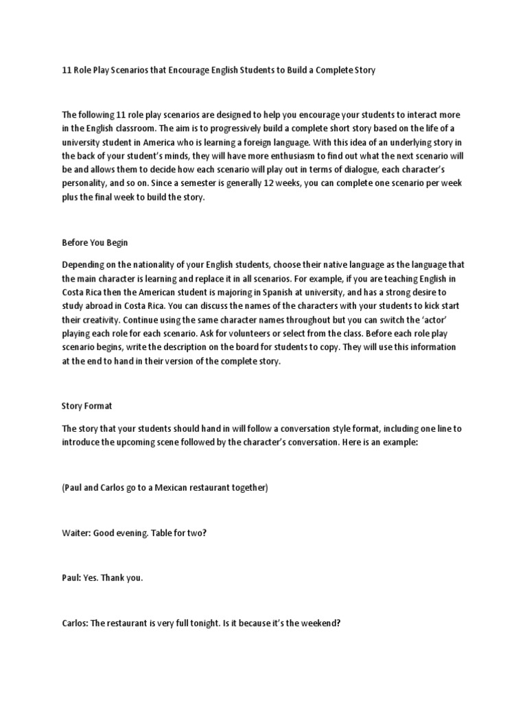 11 Role Play Scenarios That Encourage English Students To Build A ...
