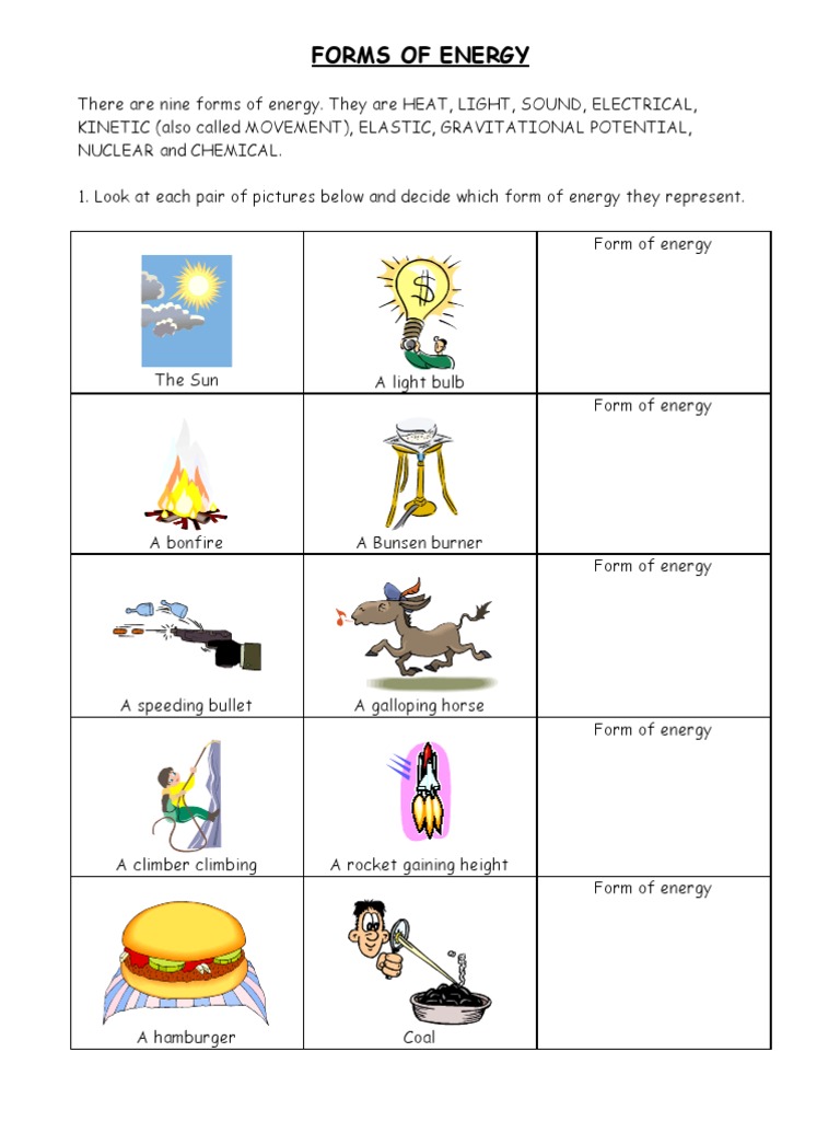 Forms of Energy Cartoon | PDF | Potential Energy | Classical Mechanics