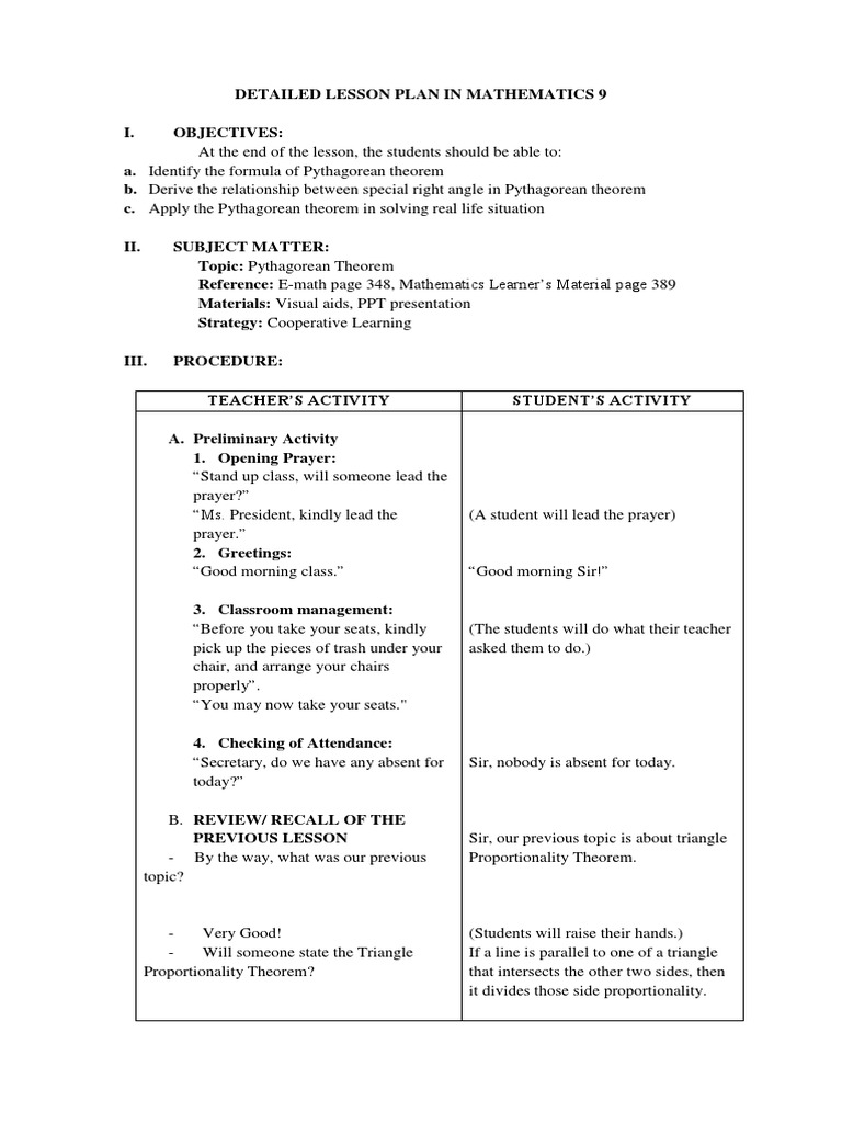 Detailed Lesson Plan in Mathematics 9 | PDF | Euclidean Plane Geometry ...