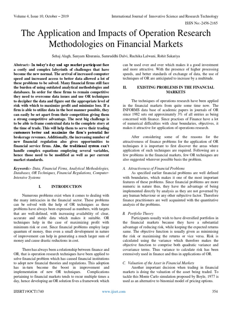 The Application and Impacts of Operation Research Methodologies On ...