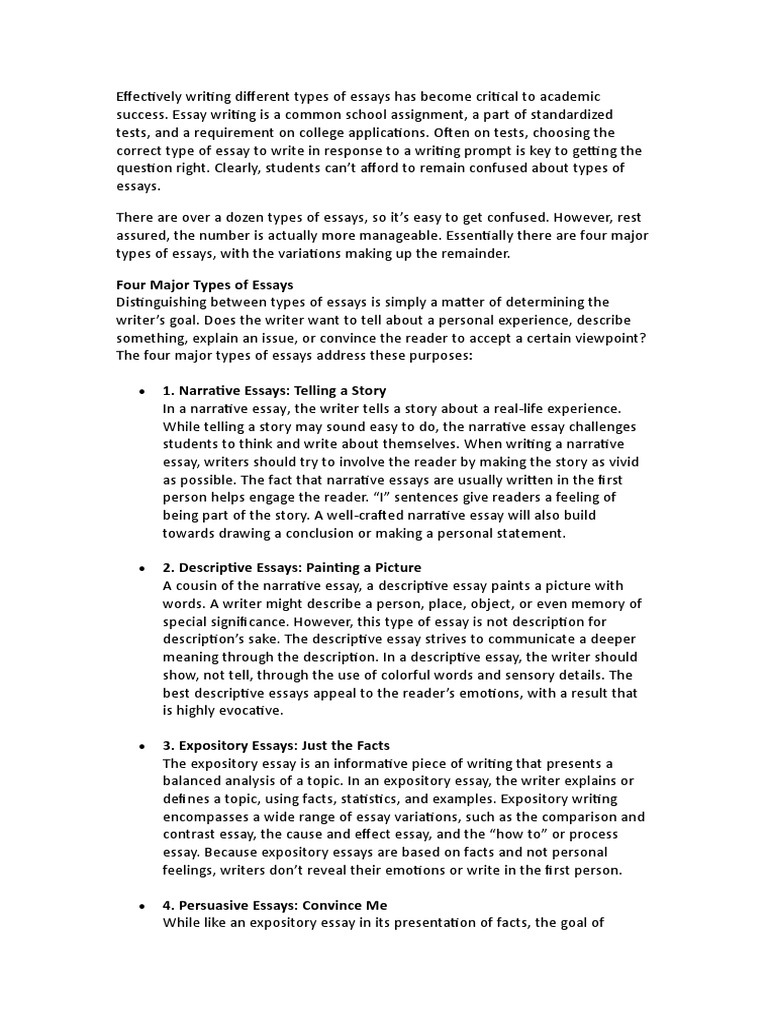 Four Major Types of Essays | PDF | Essays | Writers