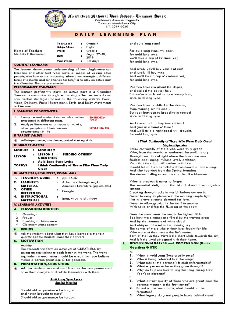 Learning Plan For Adverbs | PDF | Adverb | Verb