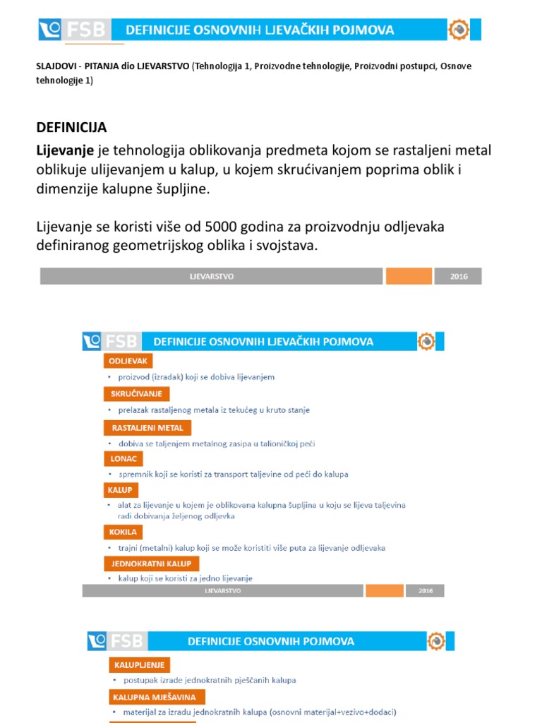 Ljevarstvo, Prezenzaticija. FSB Zagreb | PDF