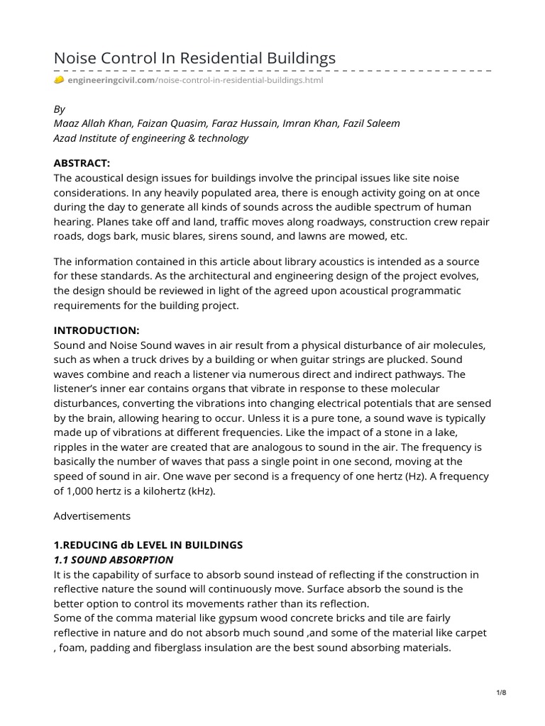 Noise Control in Residential Buildings | PDF | Acoustics | Waves