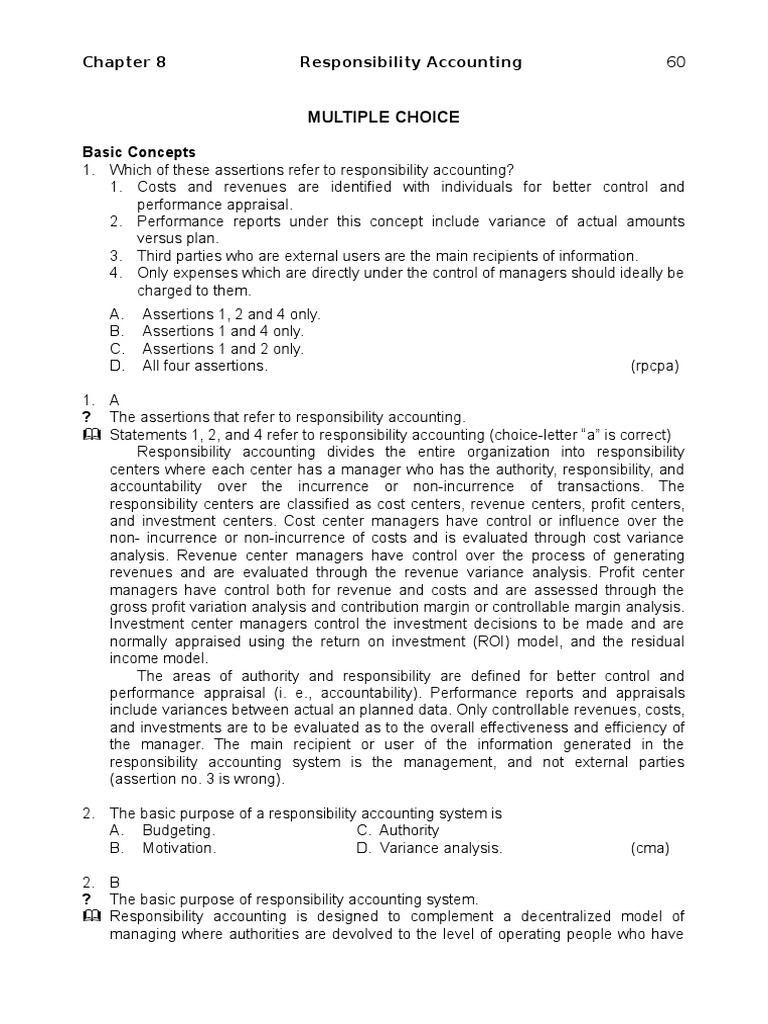 Chap 8 - Responsibility Accounting | PDF | Revenue | Management Accounting
