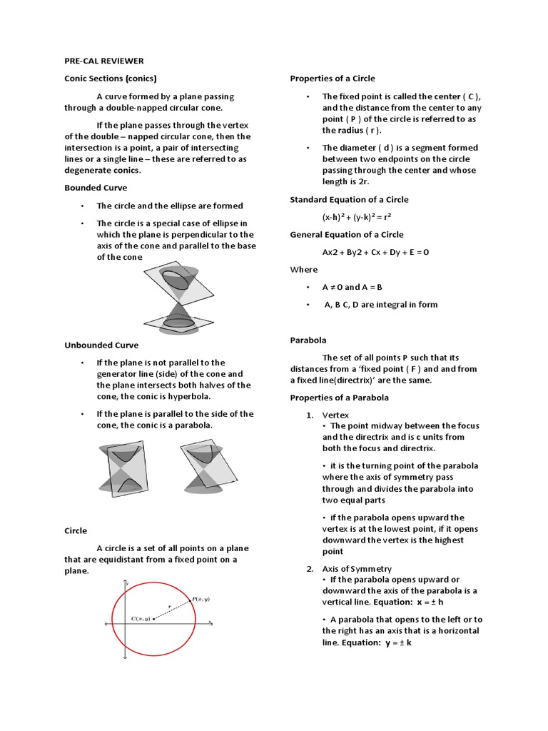 Pre-Cal Reviewer Conic Sections (Conics) Properties of A Circle | PDF ...