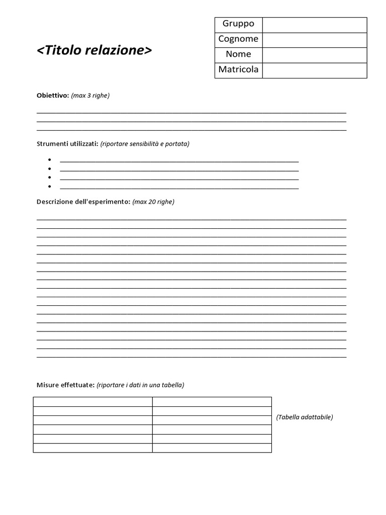 Schema Relazione Fisica | PDF
