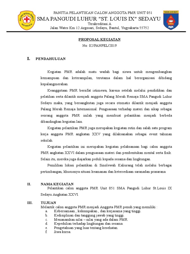 Proposal Pelantikan PMR Xxvi | PDF