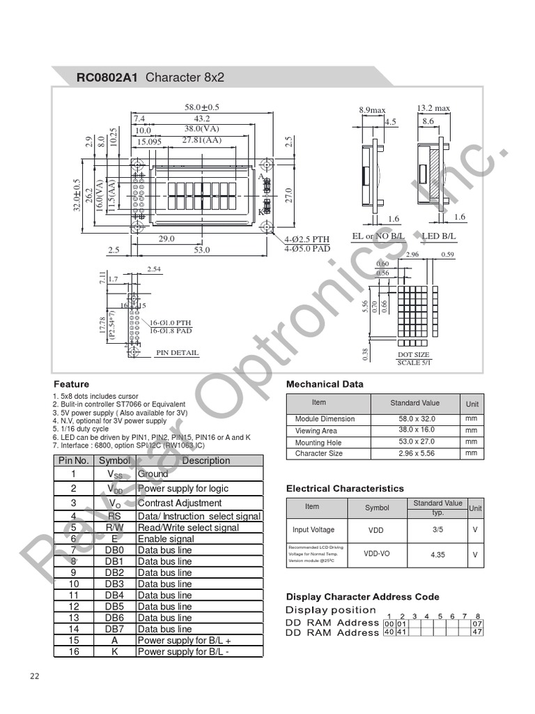 8x2 LCD Datasheet | PDF | Electricity | Computer Architecture