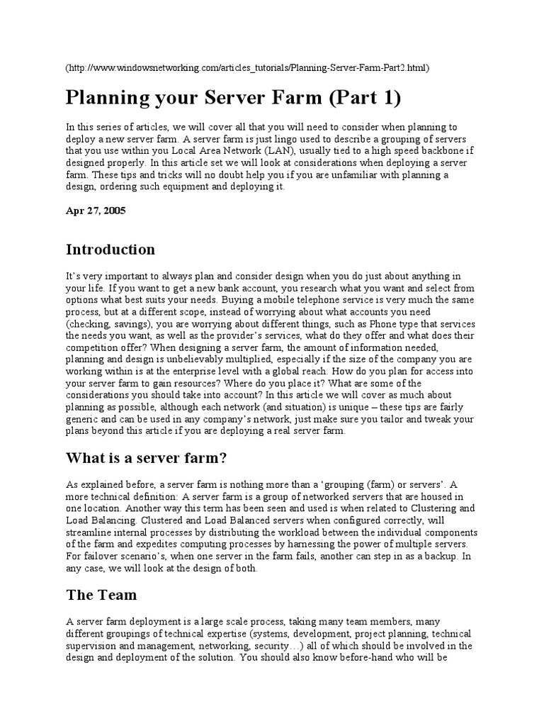 Planning Server Farm: Considerations for Design, Layout, and Deployment | PDF | Distributed ...