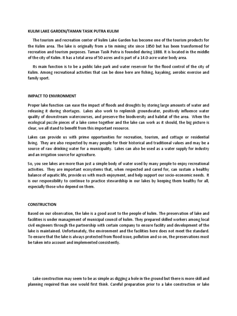 Kulim Lake Garden | PDF | Lake | Water