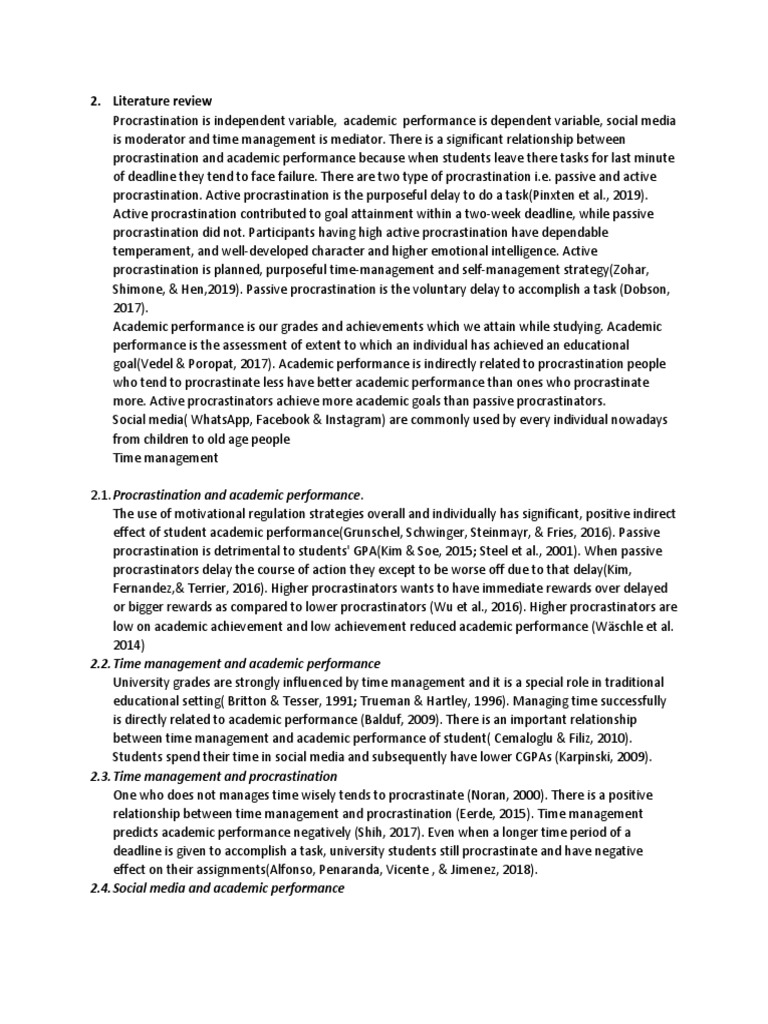 Literature Review On Procrastination Impact On Academic Performance ...