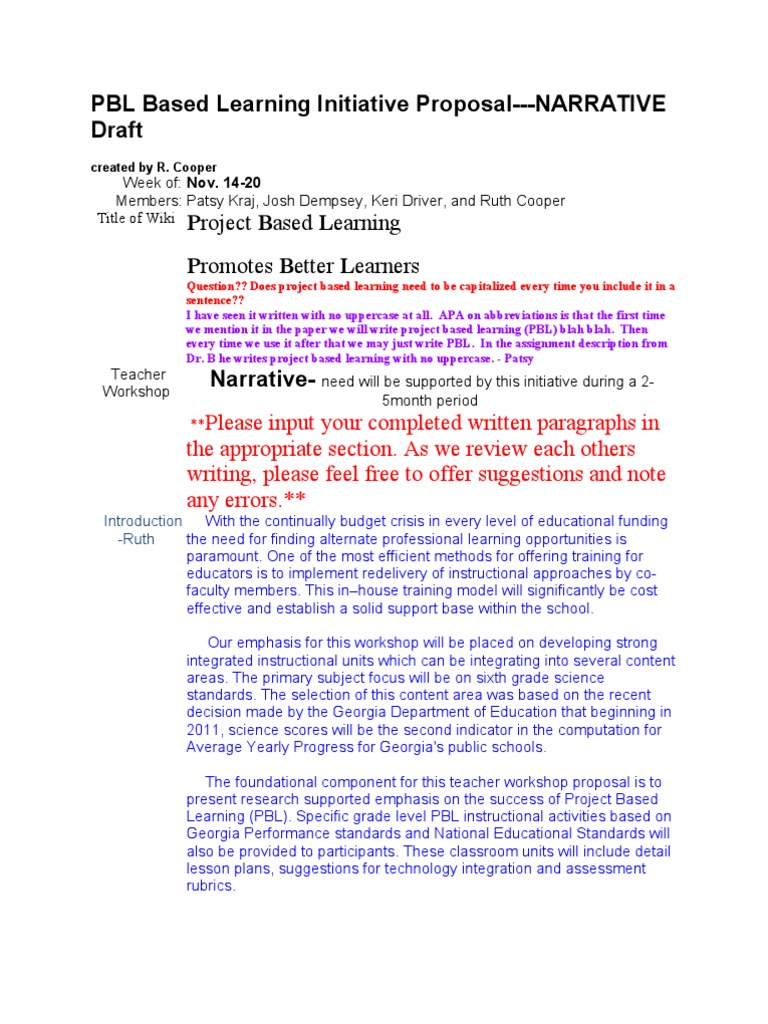 PBL Narrative Planning Draft | PDF | Project Based Learning | Science ...