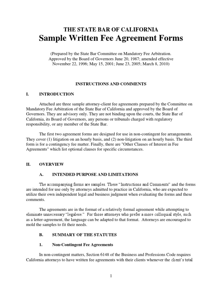 Sample Written Fee Agreement Forms (The State Bar of California ...