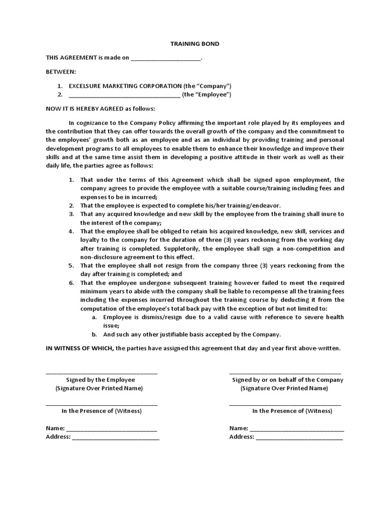 Training Bond | Download Free PDF | Labor | Employment