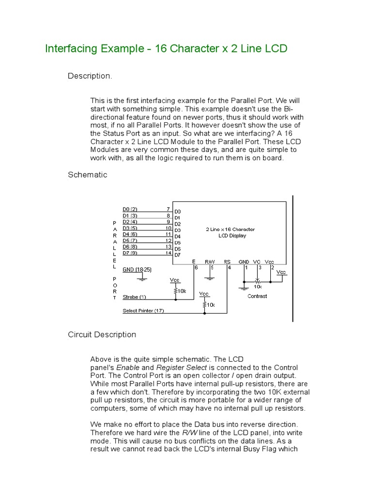 Interfacing Example - 16 Character X 2 Line LCD: Description | PDF ...