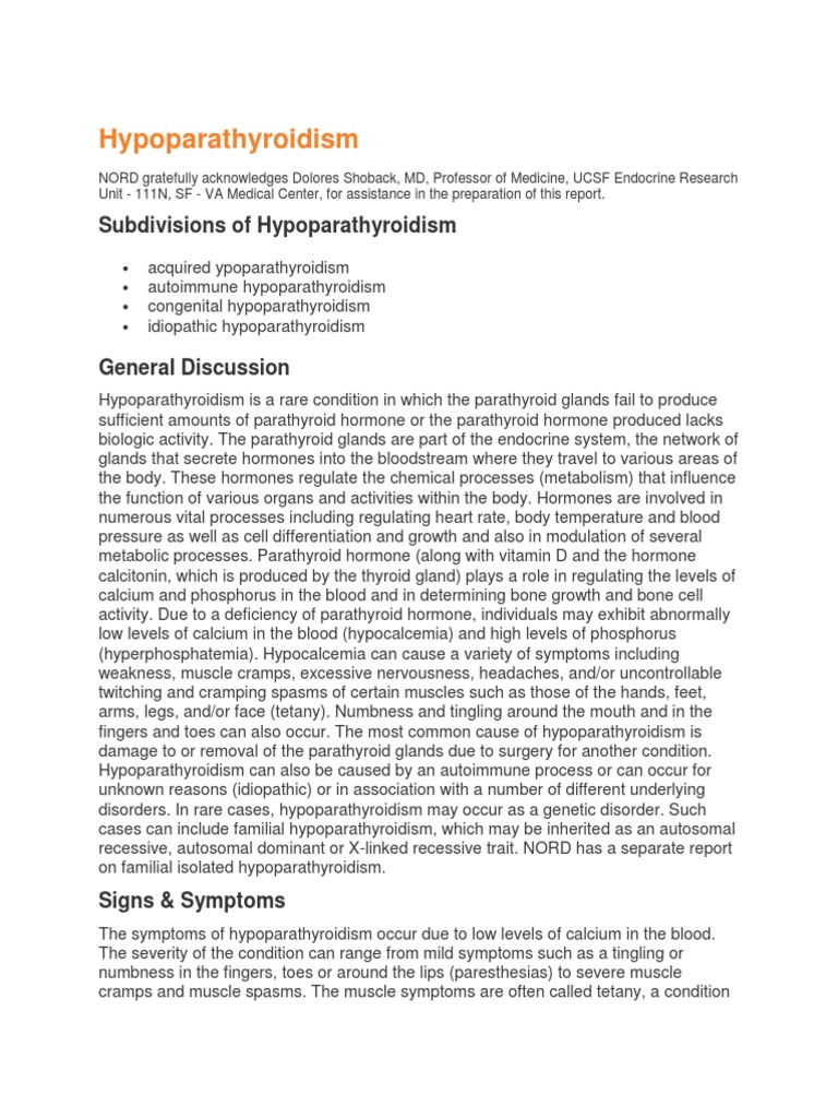 Understanding Hypoparathyroidism Types | PDF | Parathyroid Gland ...