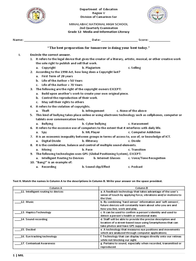 Media and Information Technology Exam (2nd Quarter) | PDF | Digital ...