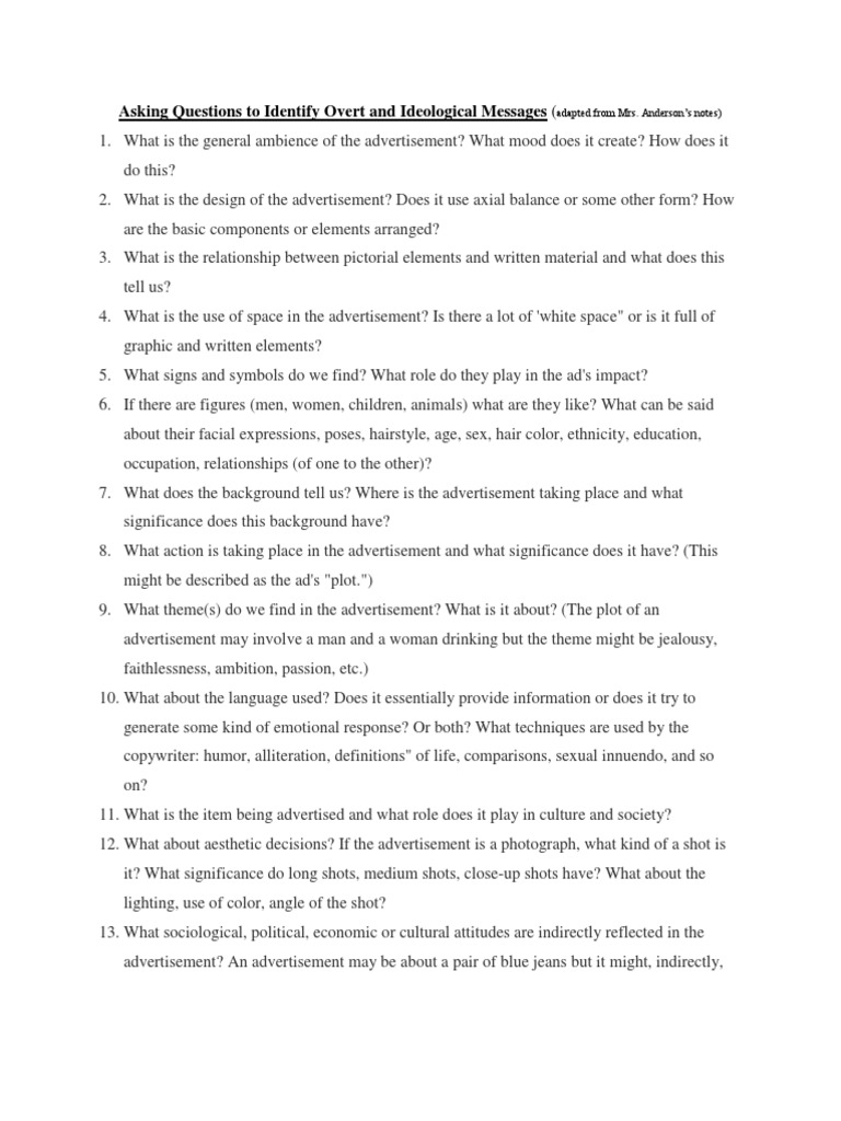 1 Asking Questions To Identify Overt and Ideological Messages | PDF ...