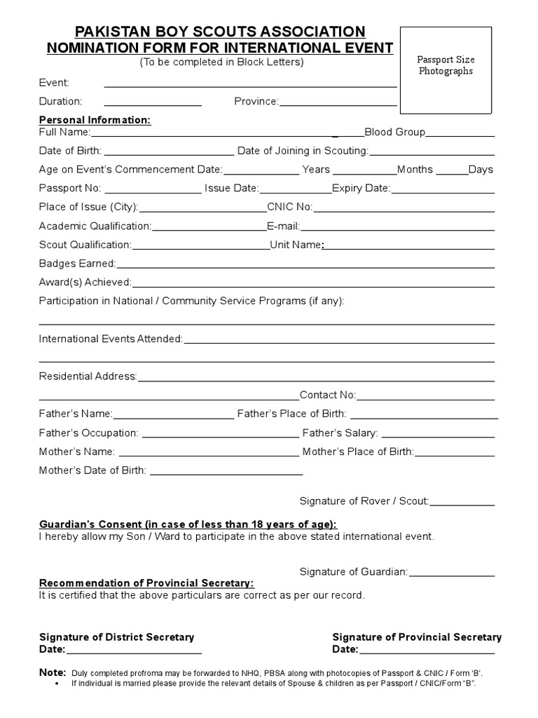 Nomination Form For International Event | PDF