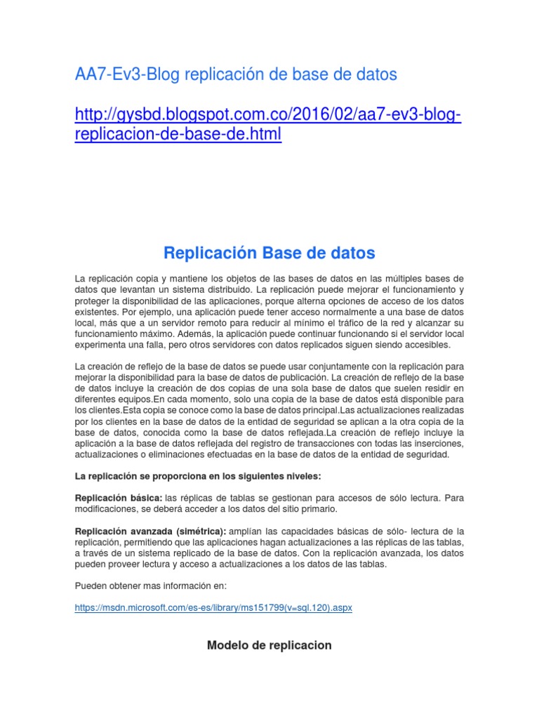 Replicación de Base de Datos | PDF | Bases de datos | Servidor (Computación)