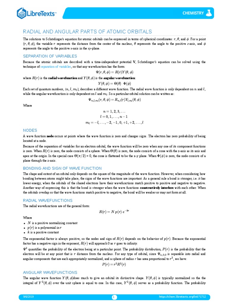 Radial and Angular Parts of Atomic Orbitals | PDF | Atomic Orbital | Wave Function