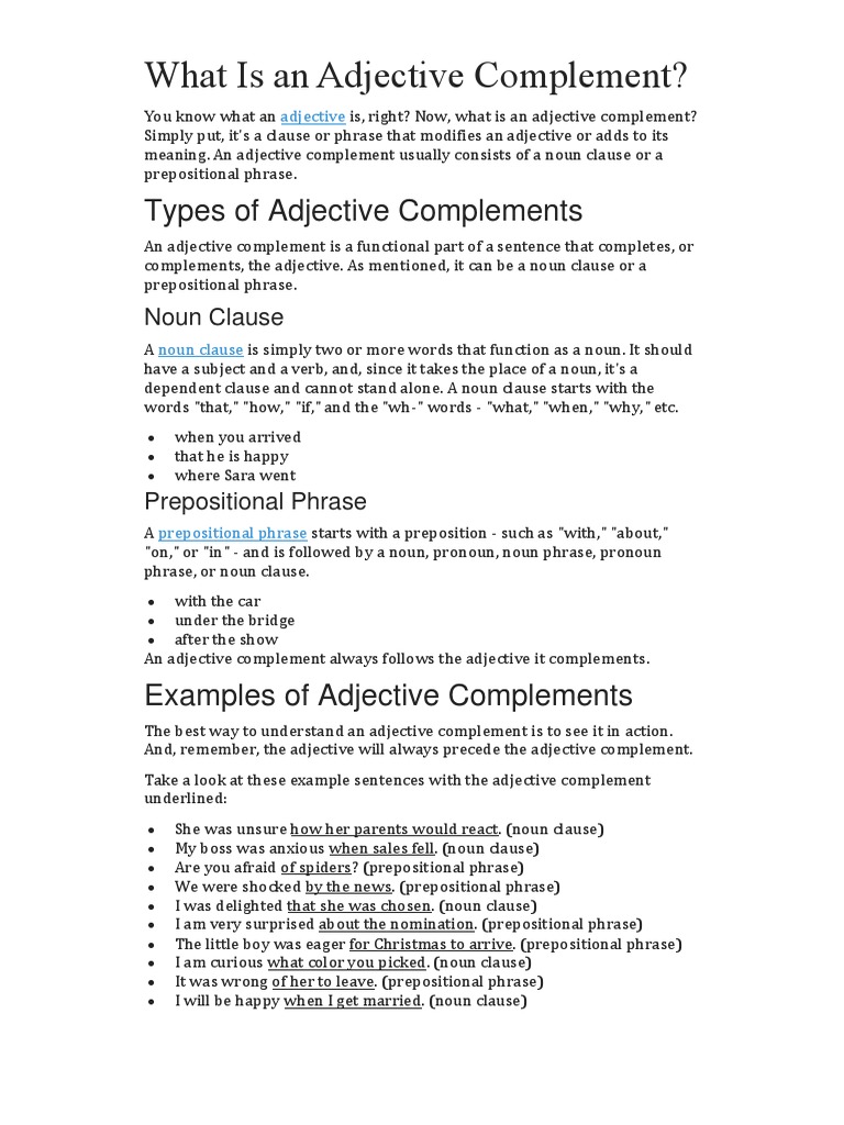 Adjective Complement | PDF | Adjective | Clause