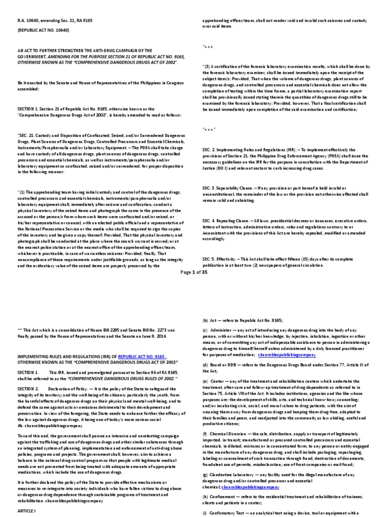 IRR Ra 9165 and Amendment | PDF | Narcotic | Psychoactive Drugs