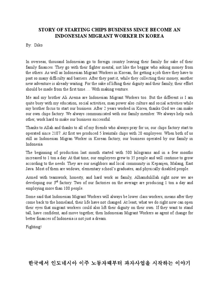 Contoh Success Story (English, Korean, Indonesian) | PDF | Migrant ...