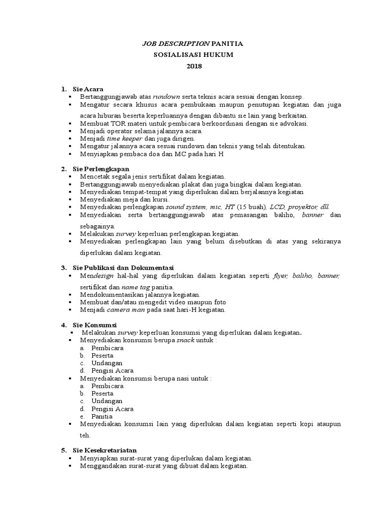 Jobdesc Panitia | PDF | Karier & Perkembangan