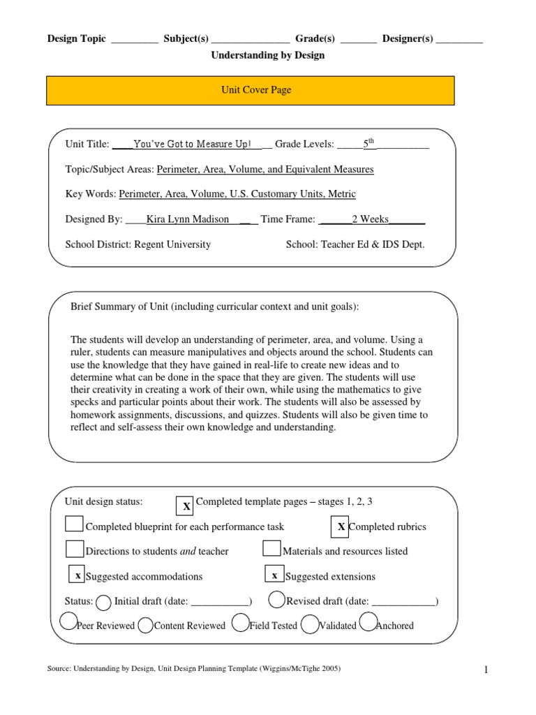 5th Grade Measurement Unit Plan | PDF | Homework | Area