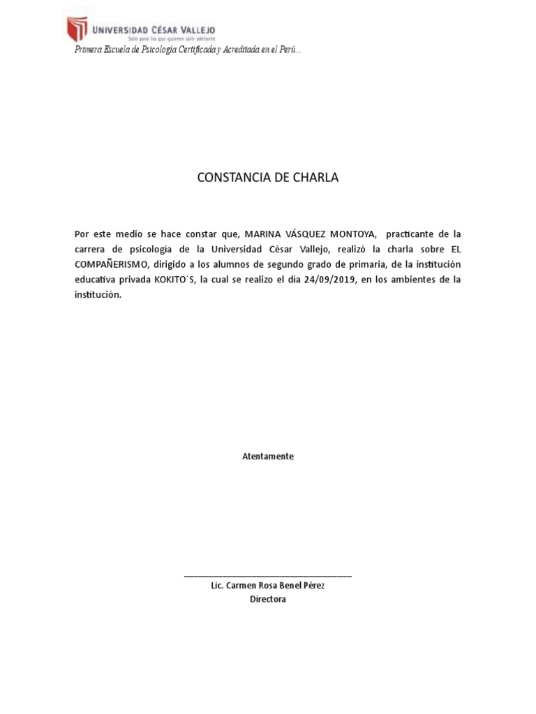 Constancia de Charla | PDF | Ciencias del comportamiento | Sicología