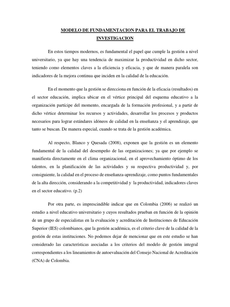 Modelo de Fundamentacion para El Trabajo de Investigacion | PDF ...