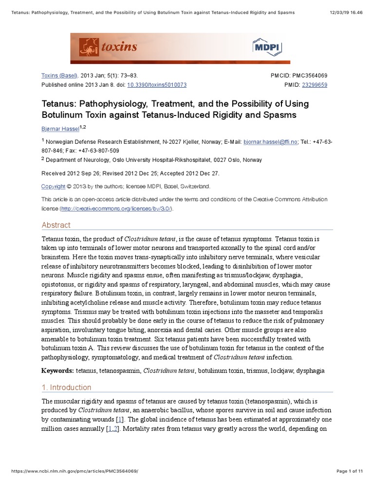 Tetanus | PDF | Botulinum Toxin | Motor Neuron