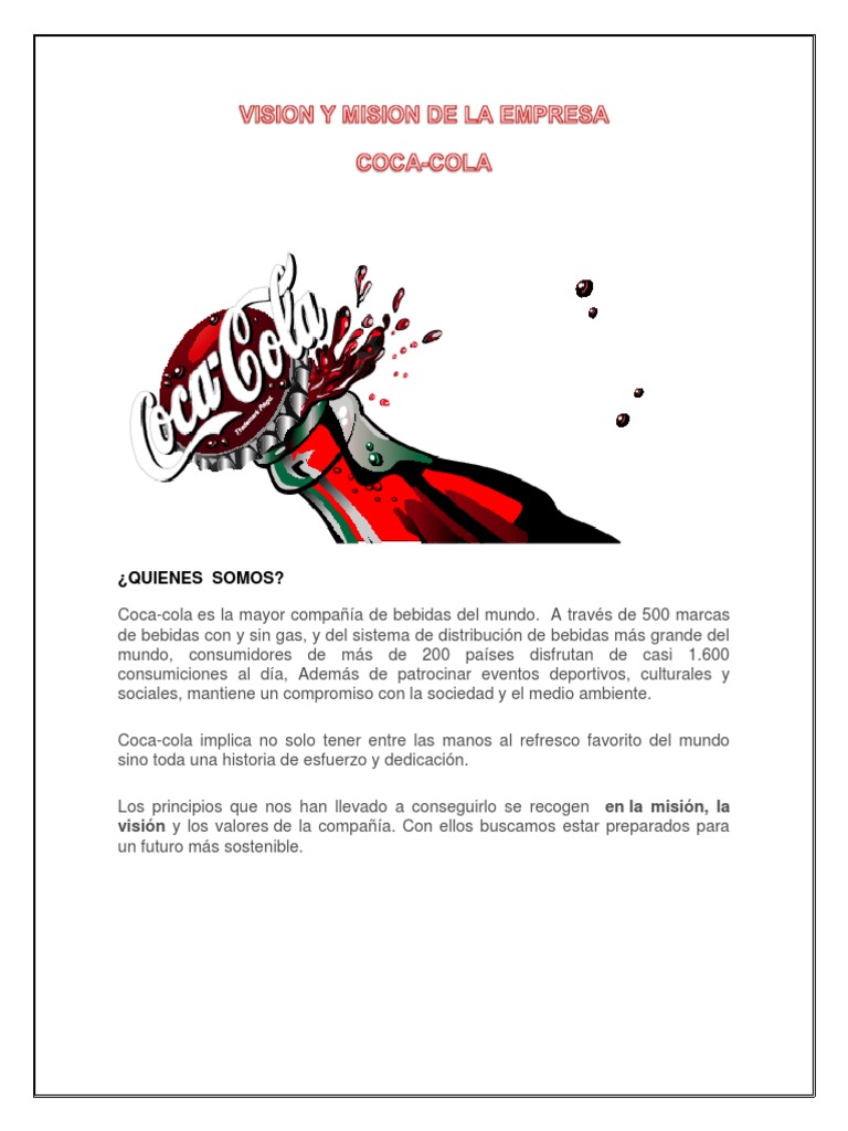 Vision y Mision de La Empresa Coca Cola | PDF | Coca Cola | Sustentabilidad