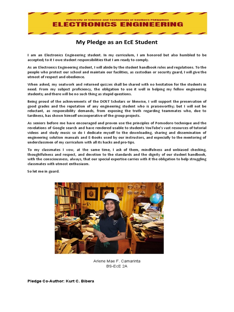 My Pledge As An EcE Student | PDF | Career & Growth
