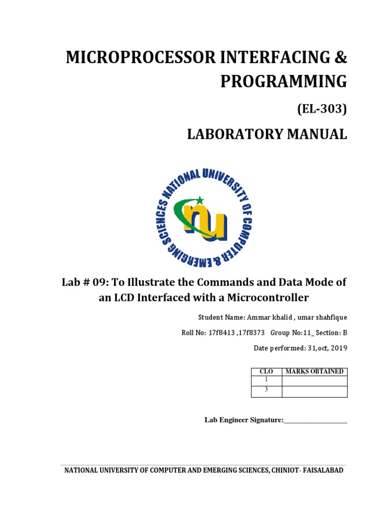 Microprocessor Interfacing & Programming: Laboratory Manual | Download Free PDF | Liquid Crystal ...
