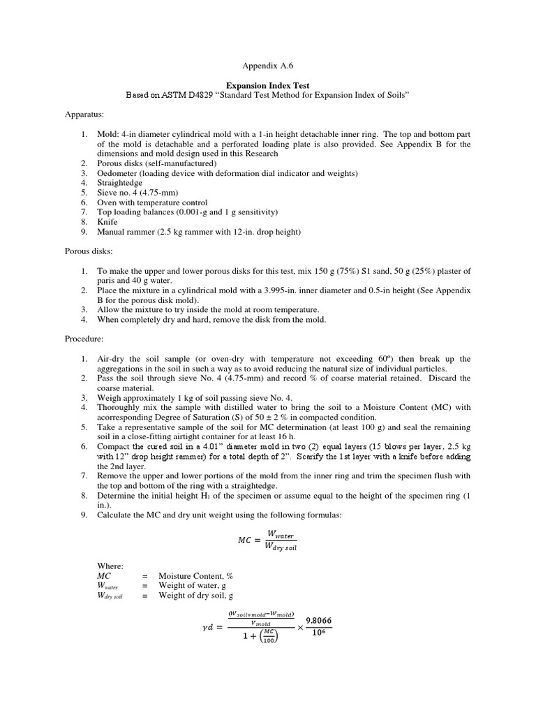 Appendix A.6 - Expansion Index Test | PDF | Materials | Civil Engineering