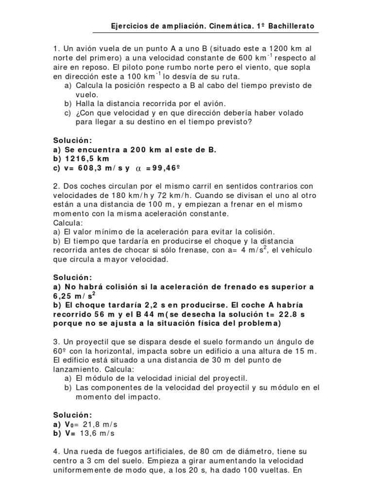 EJERCICIOS CINEMÁTICA Solución | PDF | Cinemática | Velocidad